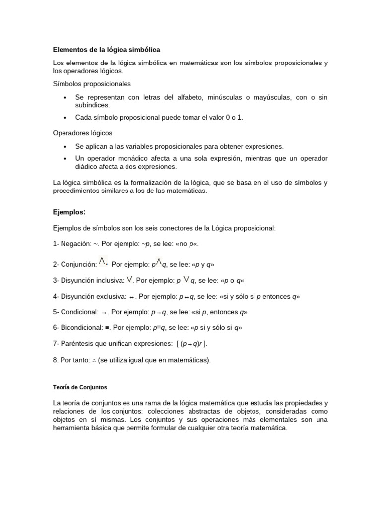 Elementos de Lógica Simbólica y Conjuntos | PDF | Matemáticas | Lógica ...