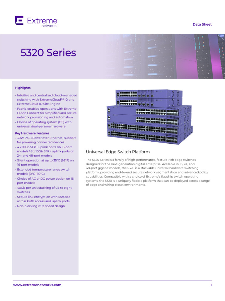 5320 Extreme Datasheet | PDF | Network Switch | Computer Network