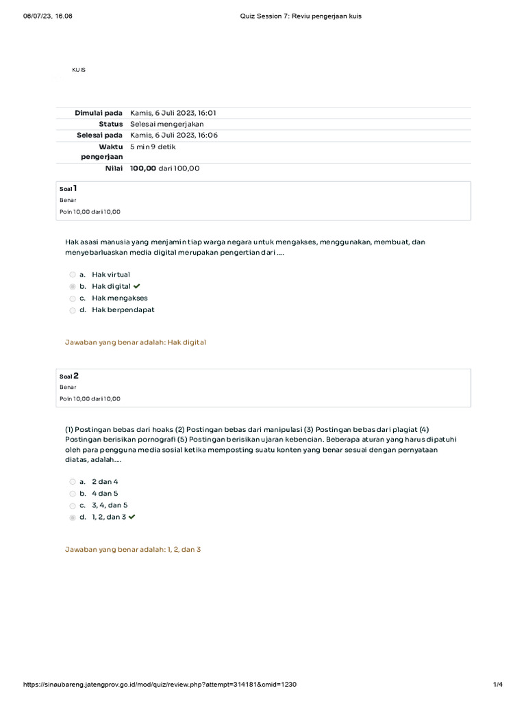 Quiz Session 7 - Reviu Pengerjaan Kuis | PDF