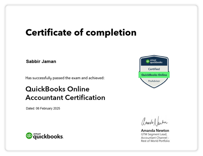 QuickBooksOnlineCertification - Sabbir Jaman | PDF