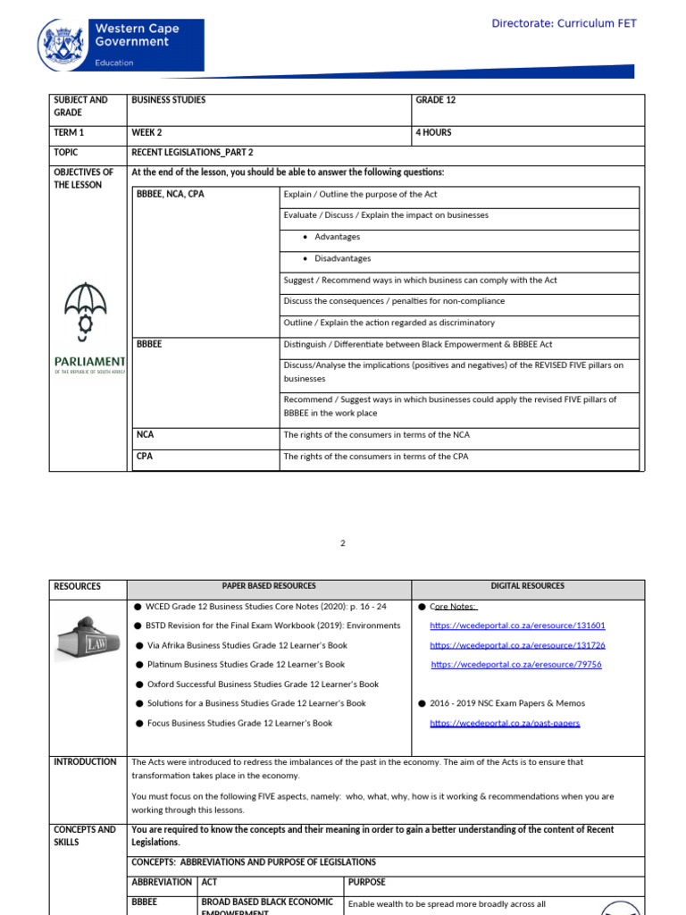 2021 GR 12 BSTD Week 2 Recent Legislation Part 2 Final | PDF | Essays ...