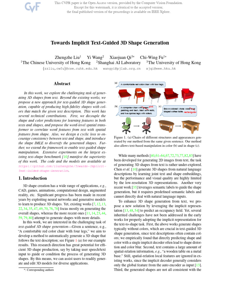 Liu Towards Implicit Text-Guided 3D Shape Generation CVPR 2022 Paper | PDF | 3 D Computer ...