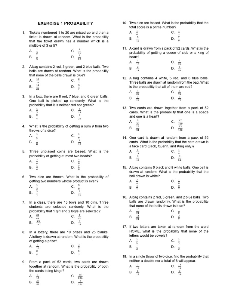 01 Exercise 1 + 2 Probability 2022 - 2023 | PDF | Probability | Probability Theory