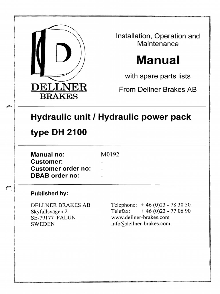 1P10. Manual Hidraulic Unit (Power Pack) (Dellner Brakes) | PDF