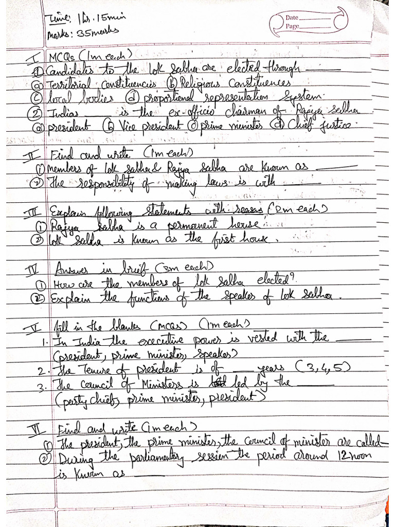 Civics Question Paper | PDF