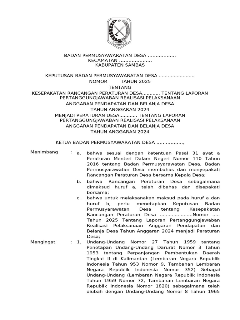 SK BPD TTG Kesepakatan Perdes LPJ 24 | PDF