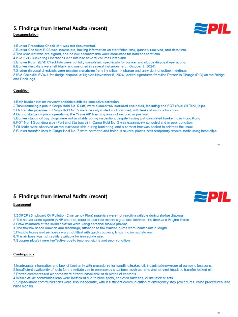 Bunker Procedure-QSSE Internal Audit Findings | PDF | Corrosion