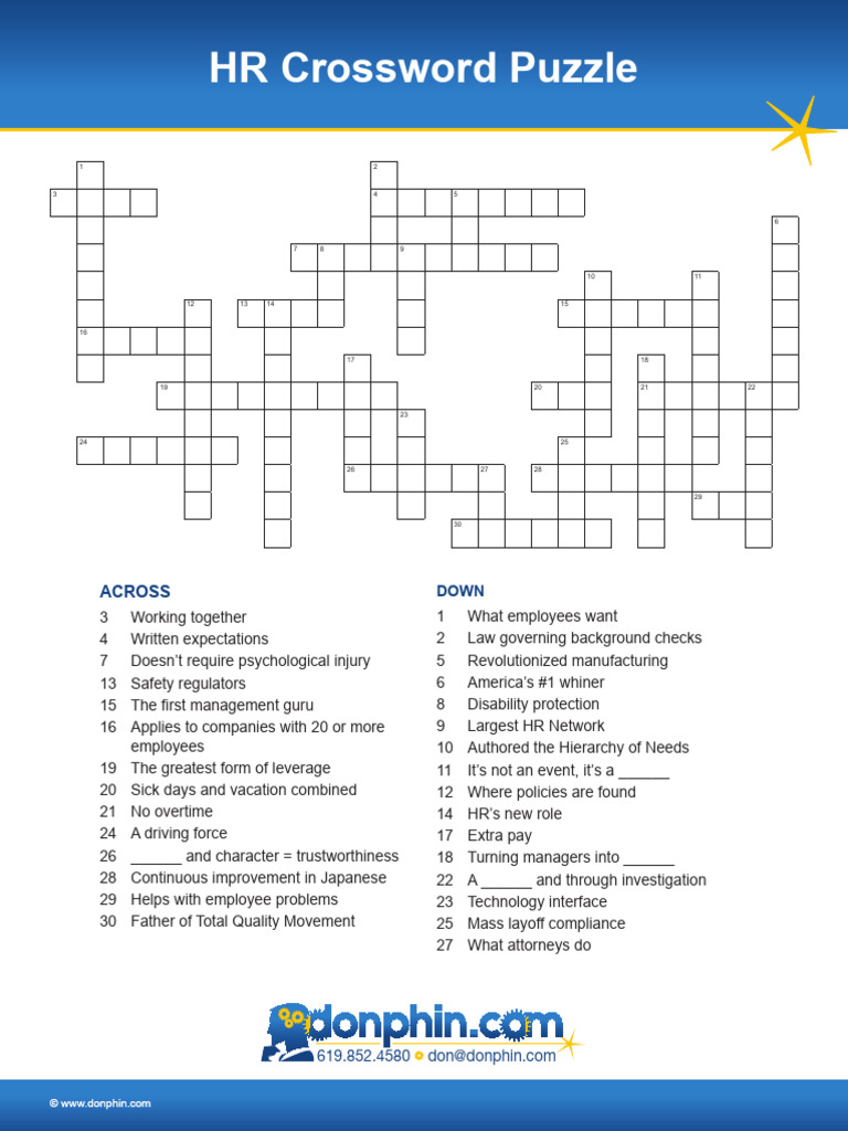 HR Crossword Puzzle | PDF | Employee Relations | Labor Relations