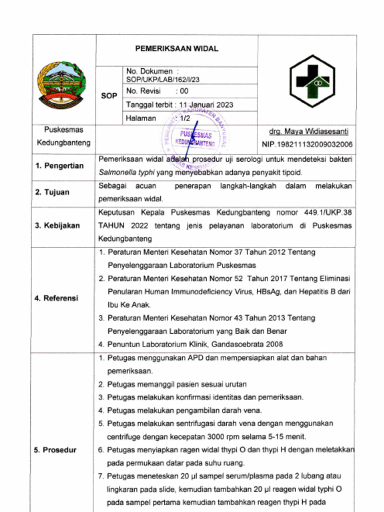 3.9.1.a.SOP PEMERIKSAAN WIDAL | PDF