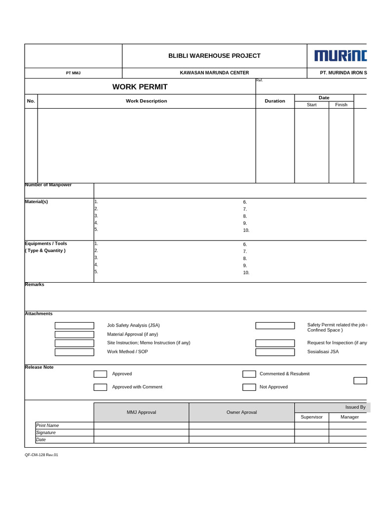 Warehouse Project Work Permit Details | PDF