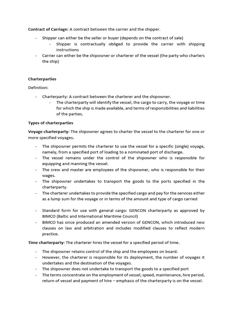 Understanding Carriage Contracts and Charterparties | PDF | Bill Of ...