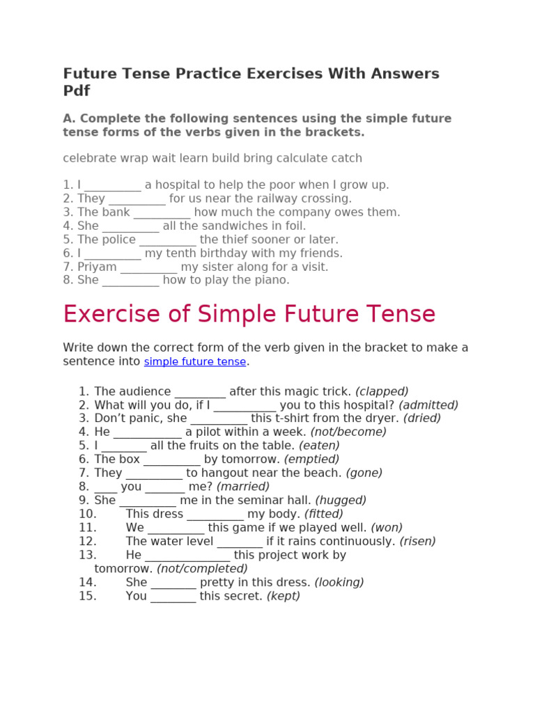 Future Tense Practice Exercises With Answers Pdf | PDF