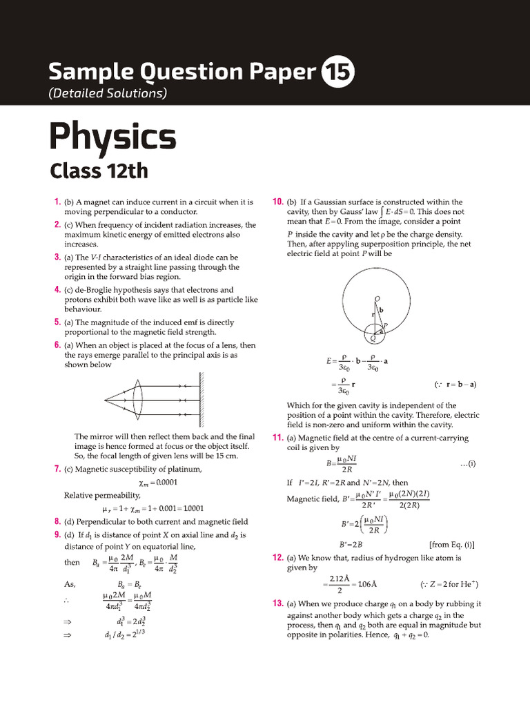 CBSE PHY 12 Sample Paper 15 | PDF