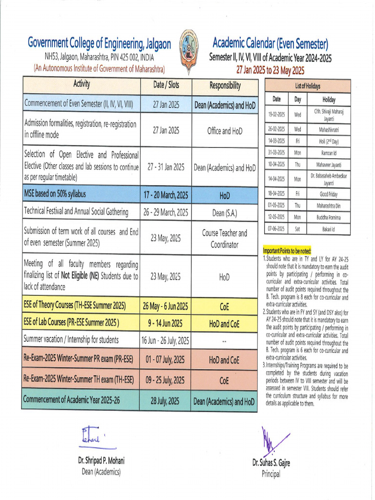 Revised-Academic Calender (Even Semester) | PDF
