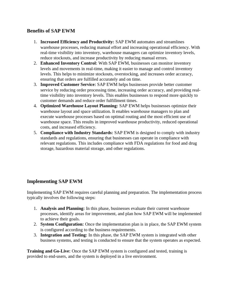 Benefits of SAP EWM | PDF | Inventory | Warehouse