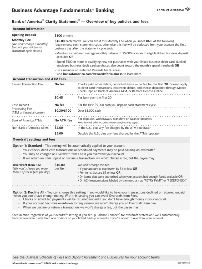 Business Advantage Fundamentals Banking Clarity Statement ADA | PDF | Overdraft | Cheque