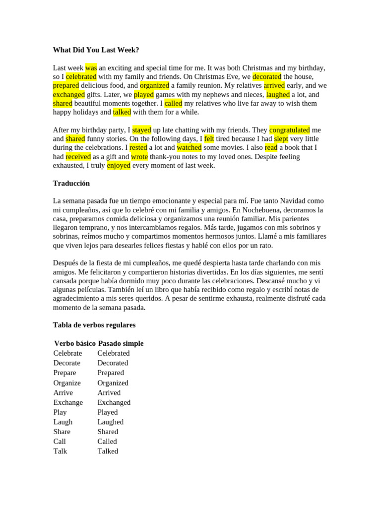 What Did You Last Week | PDF