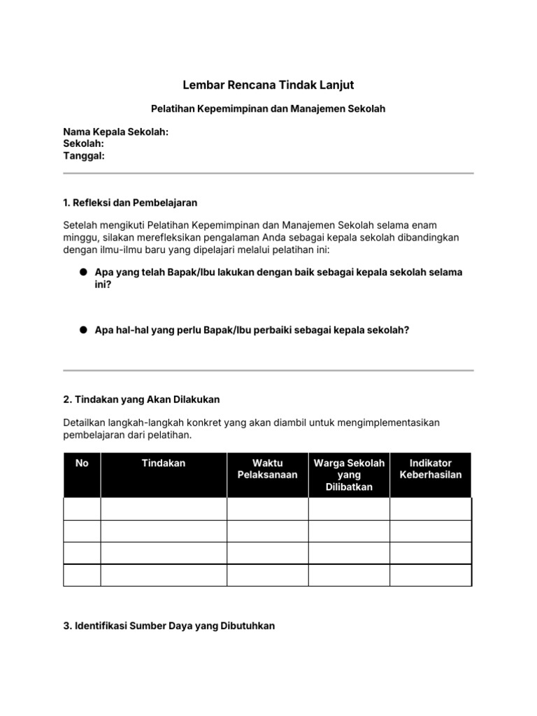 Lembar Rencana Tindak Lanjut | PDF