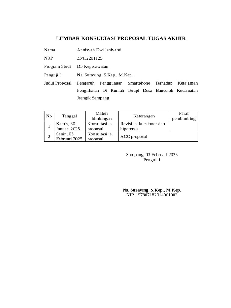 Lembar Konsultasi Proposal Tugas Akhir | PDF