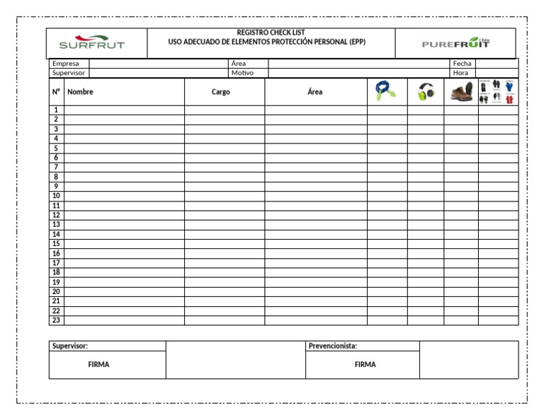 REGISTRO CHECK LIST - Uso Adecuado EPP | PDF