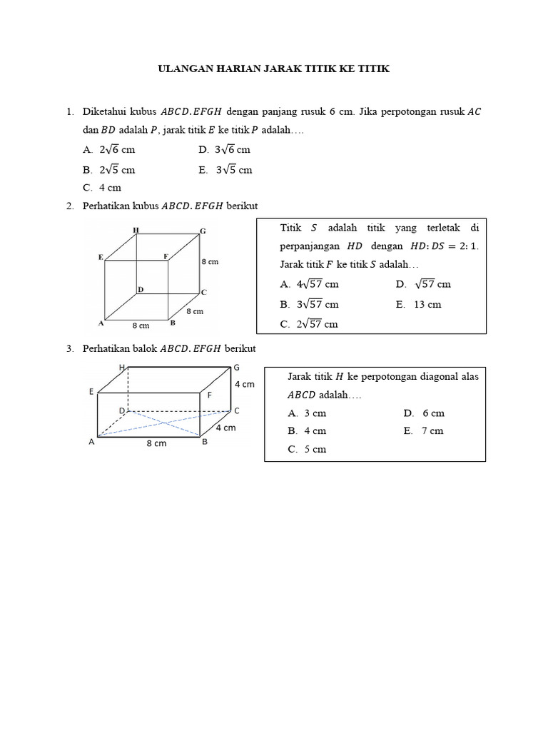 Ulangan Harian Jarak Titik Ke Titik 3 | PDF
