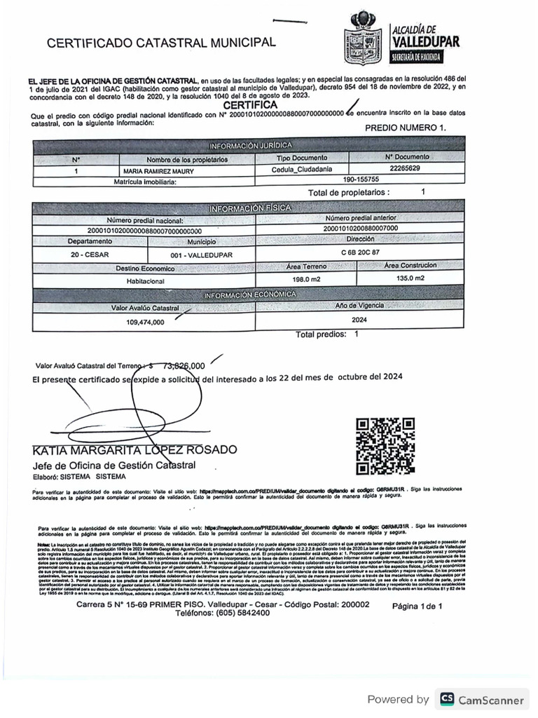 Certificado Avalúo-Maria Ramirez | PDF