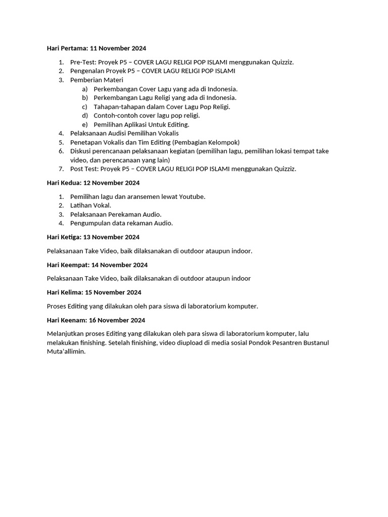 Alur Kegiatan P5 Cover Lagu Pop Religi | PDF