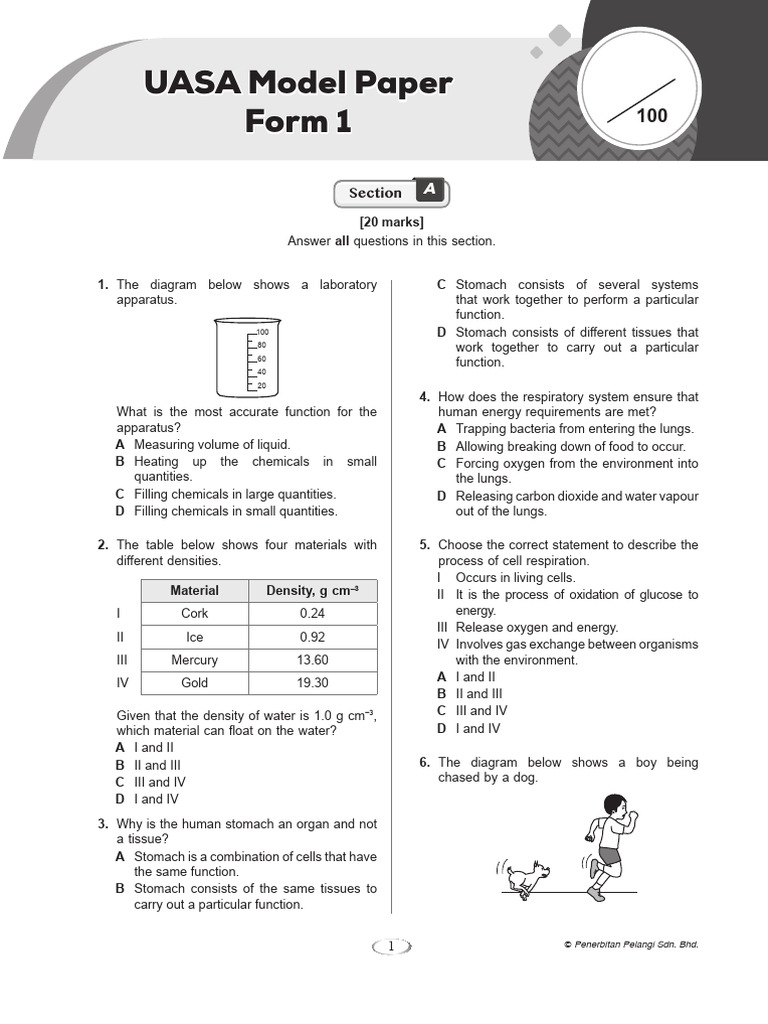 Science Form 1 UASA Model Paper Guide | PDF | Kerosene | Rainbow