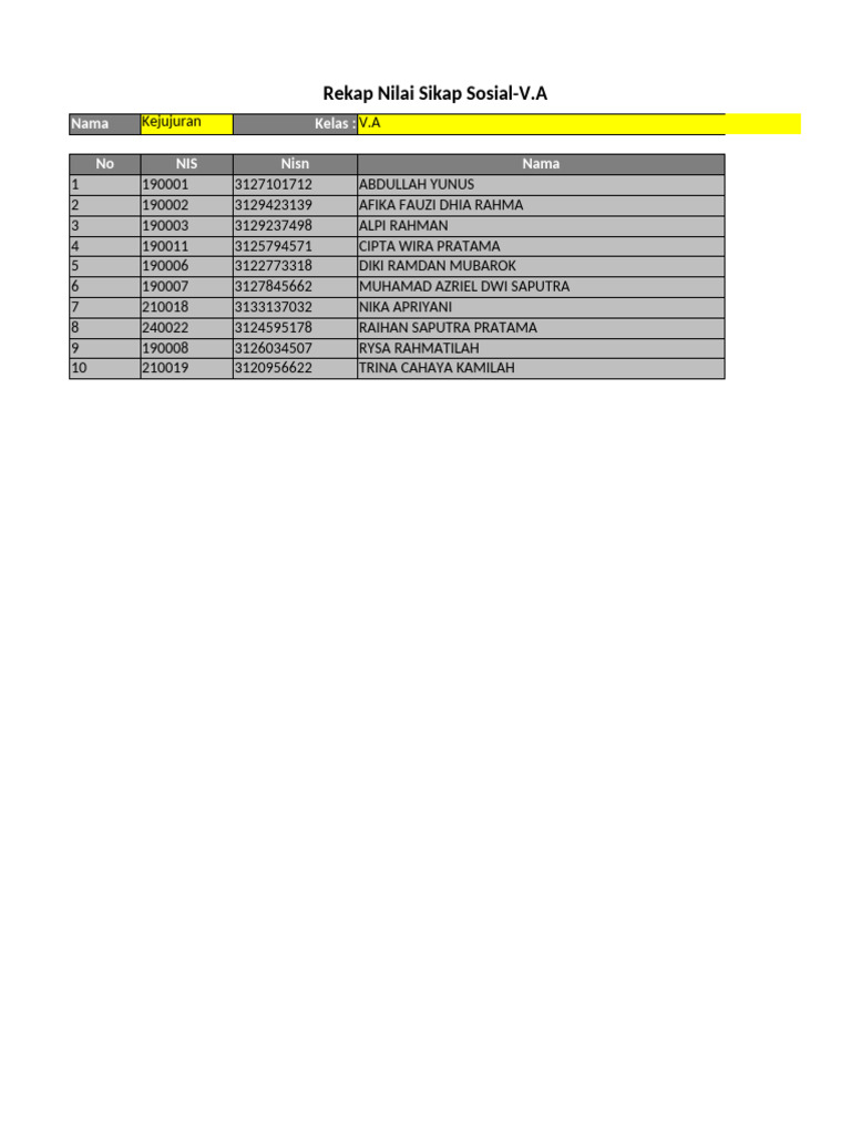 Rekap Nilai Sikap Sosial | PDF