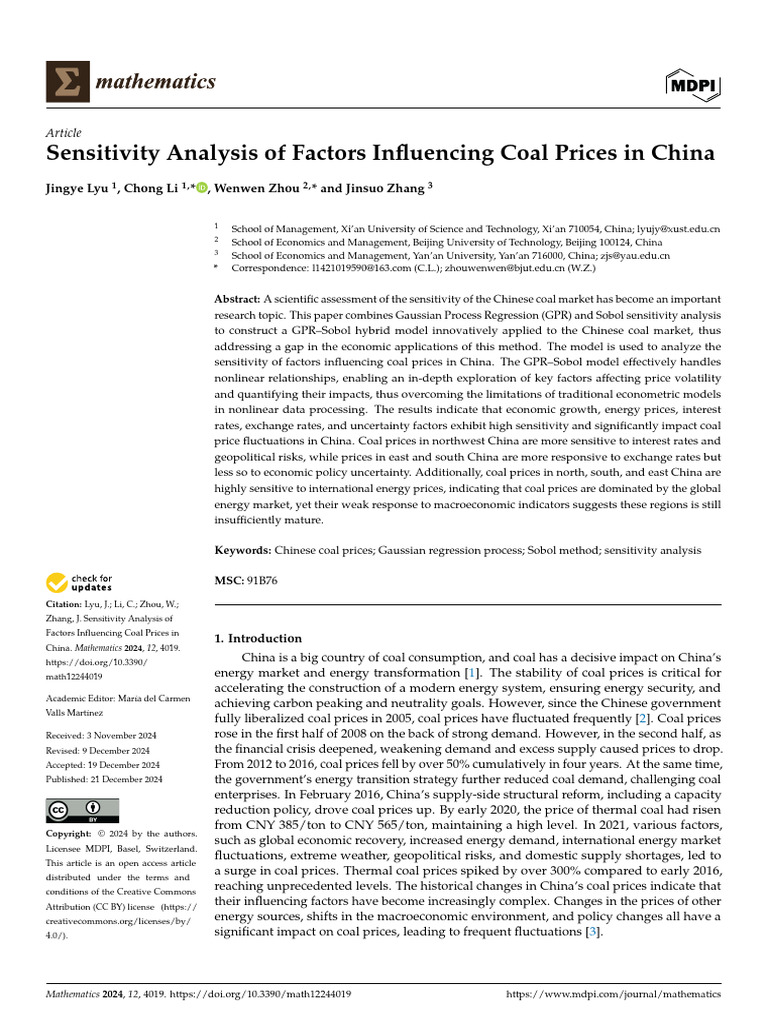 Sensitivity Analysis of Factors - Influencing Coal Prices | PDF ...