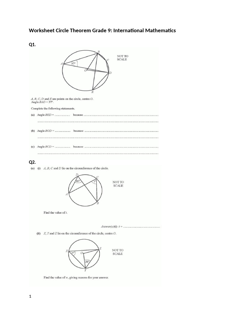 Grade 9 Circle Theorem Worksheet | PDF