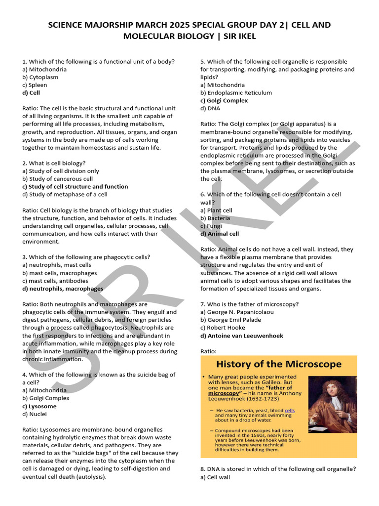 Cell Biology Quiz for Science Majors | PDF | Cell (Biology) | Cell Membrane