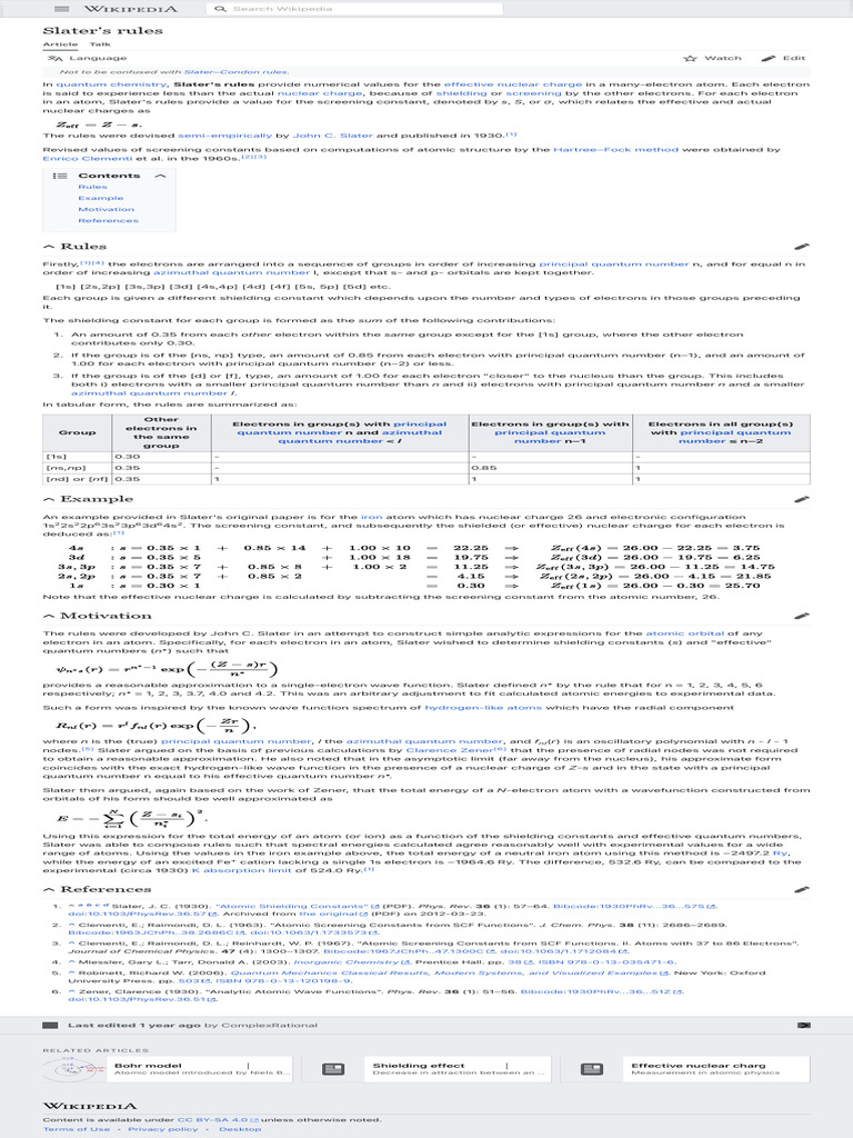 Slater's Rules for Atomic Shielding | PDF | Quantum Mechanics | Applied ...
