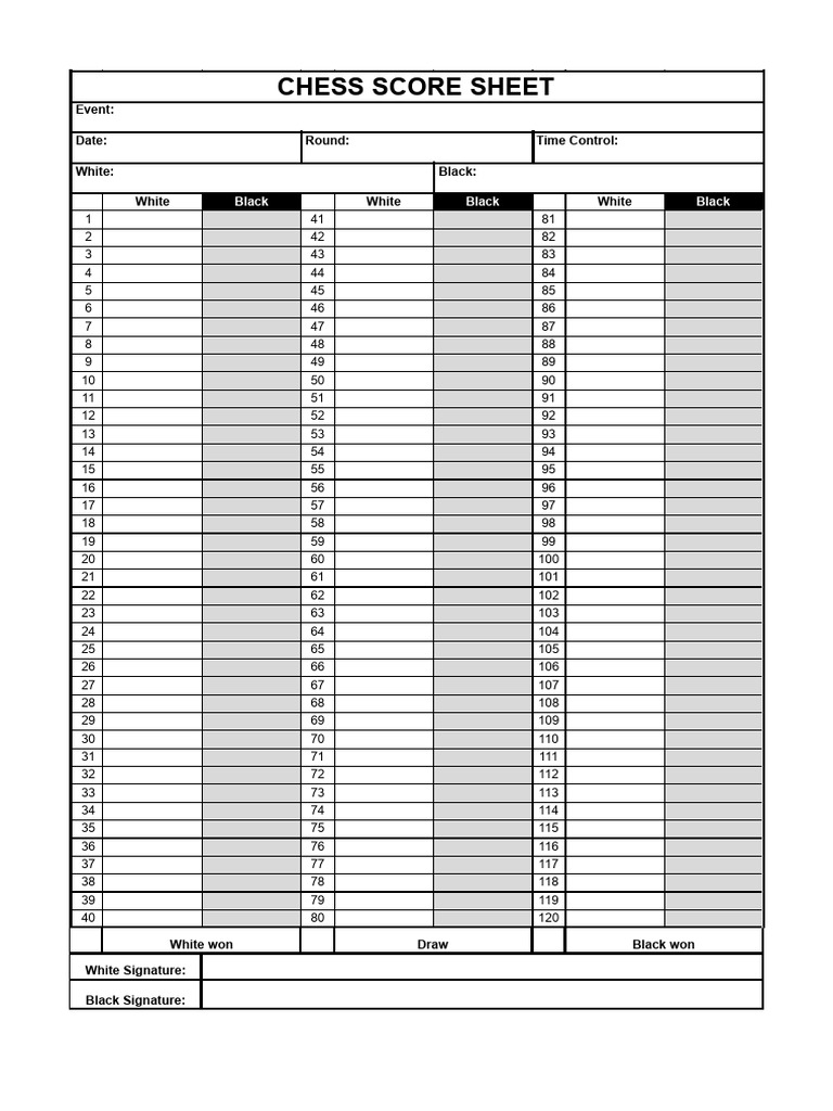 Free Printable Chess Score Sheet | PDF