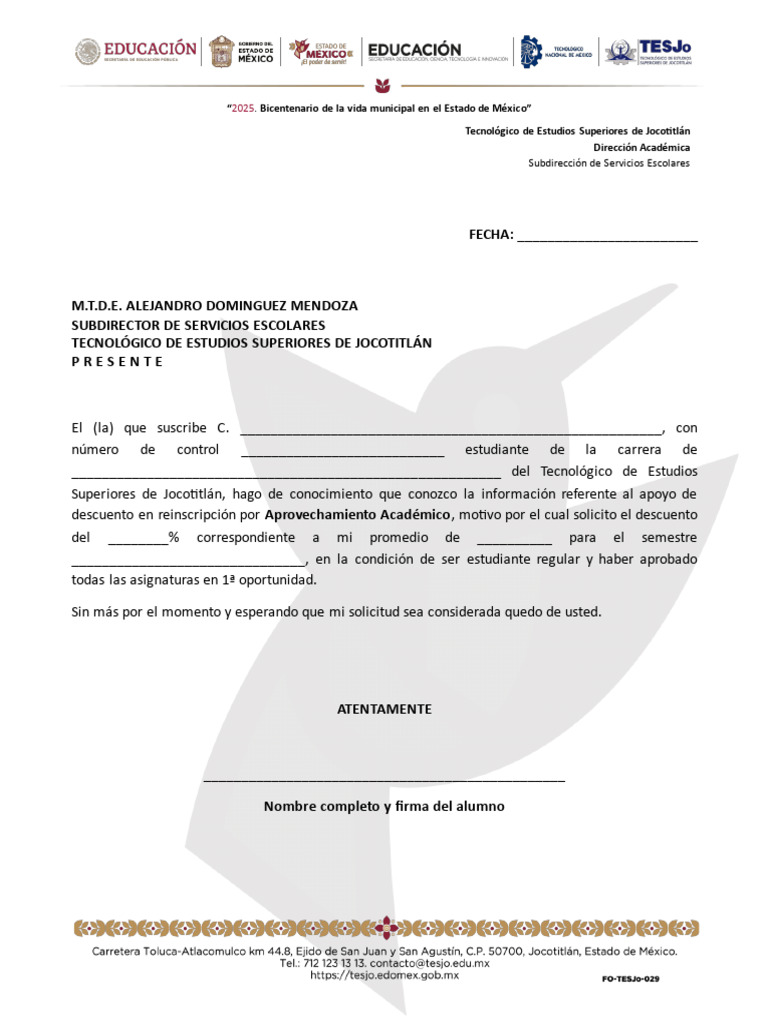 Solicitud de Descuento por Aprovechamiento | PDF
