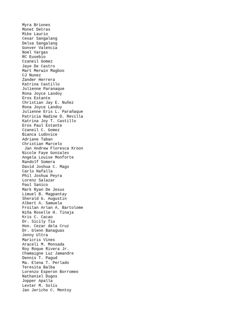 List of Names and Contacts | PDF