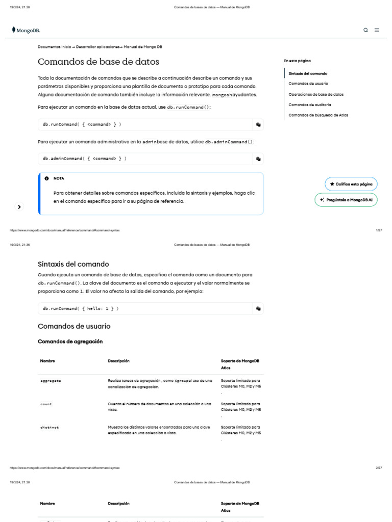 Comandos de Base de Datos en MongoDB | PDF | Mongo Db | Plataformas de computación