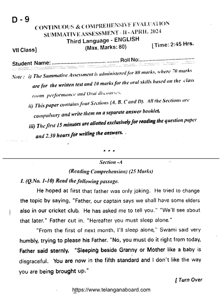 Tsbie Class 7 Sa2 English Third Language D 9 Apr 2024 | PDF