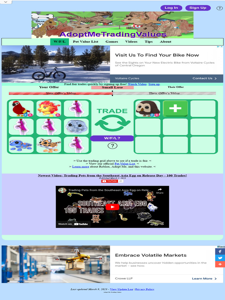 Roblox Adopt Me Trading Values - Win Fair Lose WFL | PDF