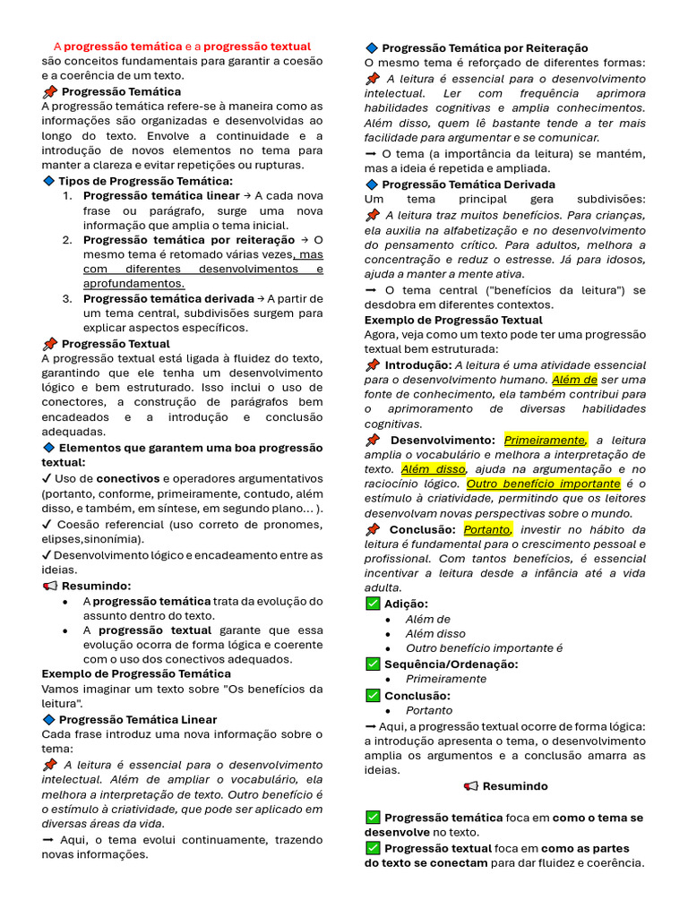 Progressão Temática e Progressão Textual | PDF | Alfabetização