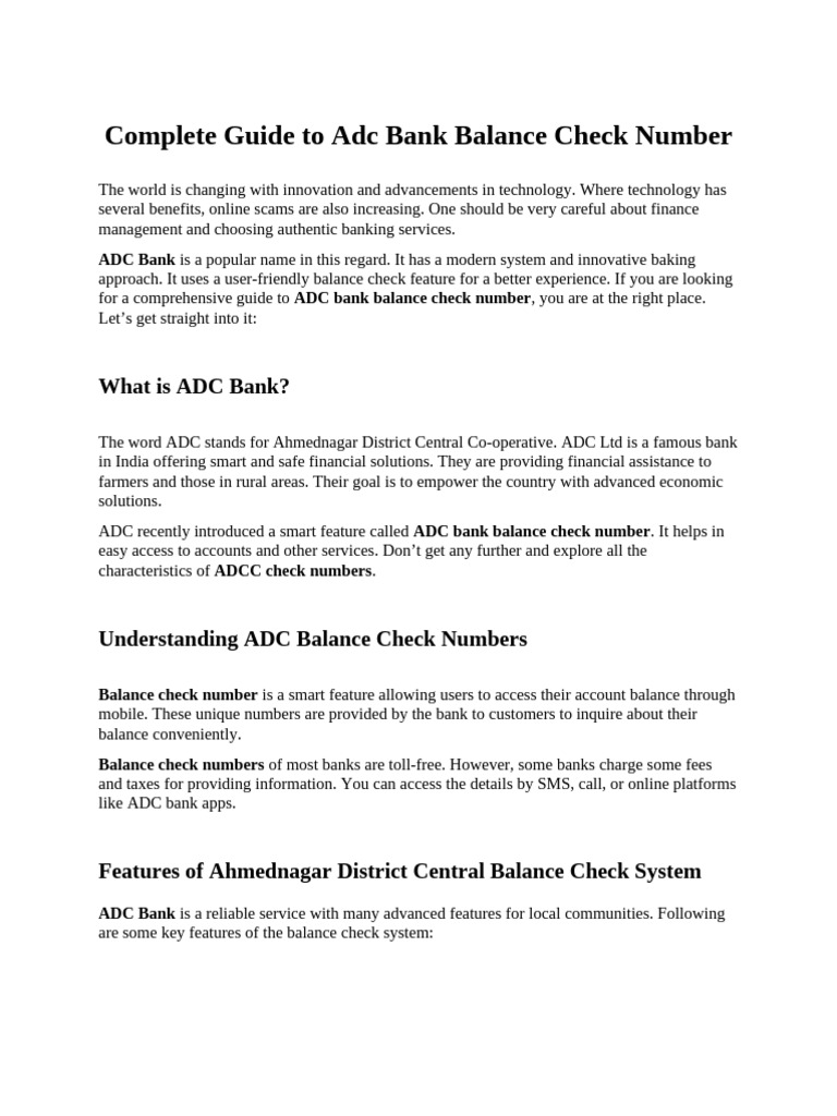 Adc Bank Balance Check Number | PDF | Banks | Transaction Account