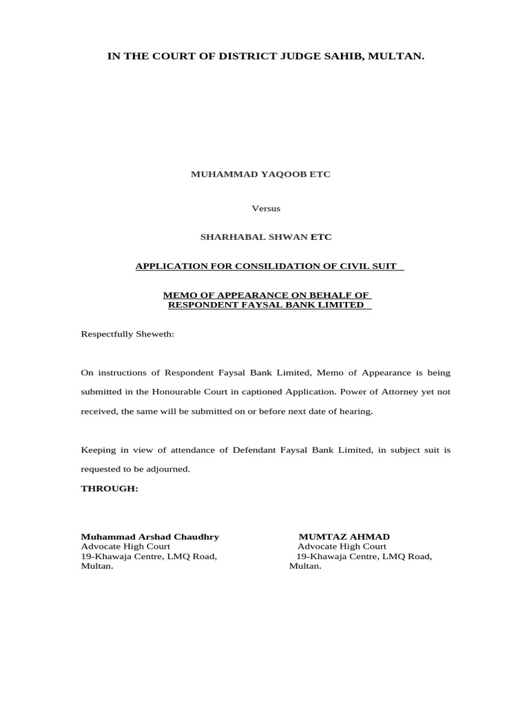 Memo of Appearance (1) | PDF