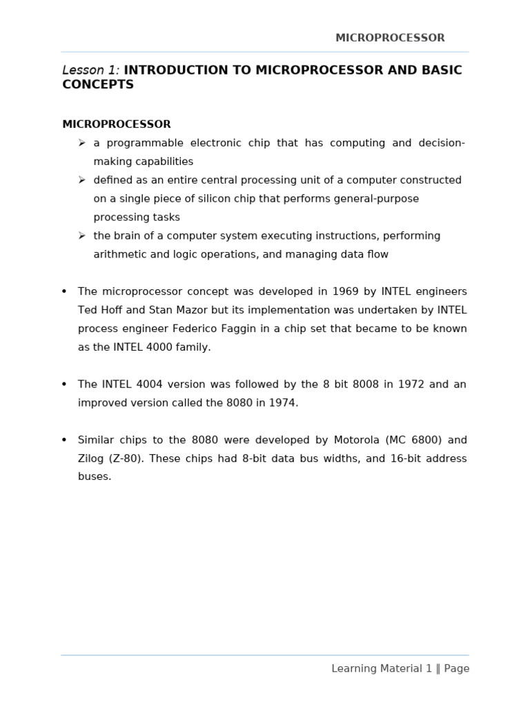 Eeac 110 Learning Material 1 (Microprocessor) | PDF | Central Processing Unit | Microcontroller
