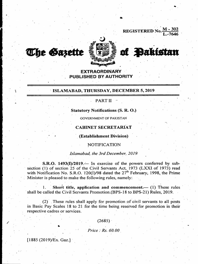 Civil Servants Promotion Rules 2019 | PDF | Government