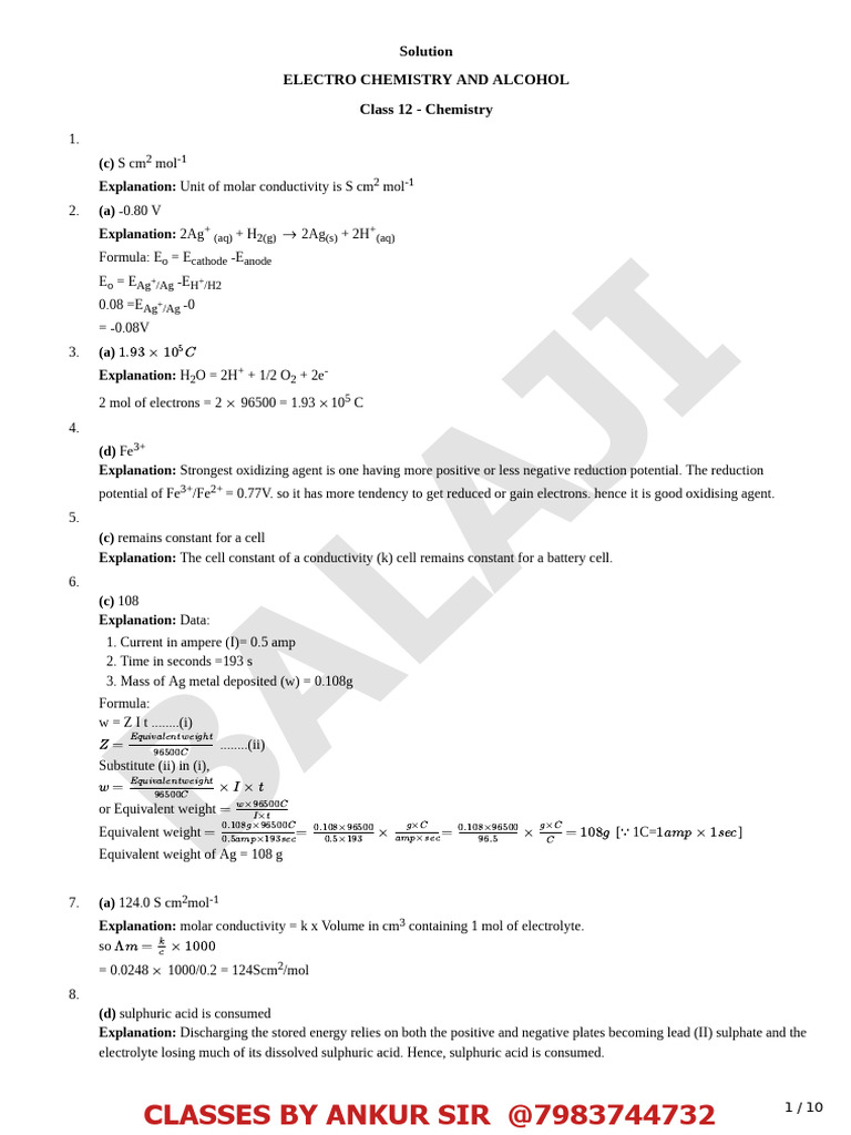Electrochemistry and Alcohols Key | PDF | Redox | Electrochemistry