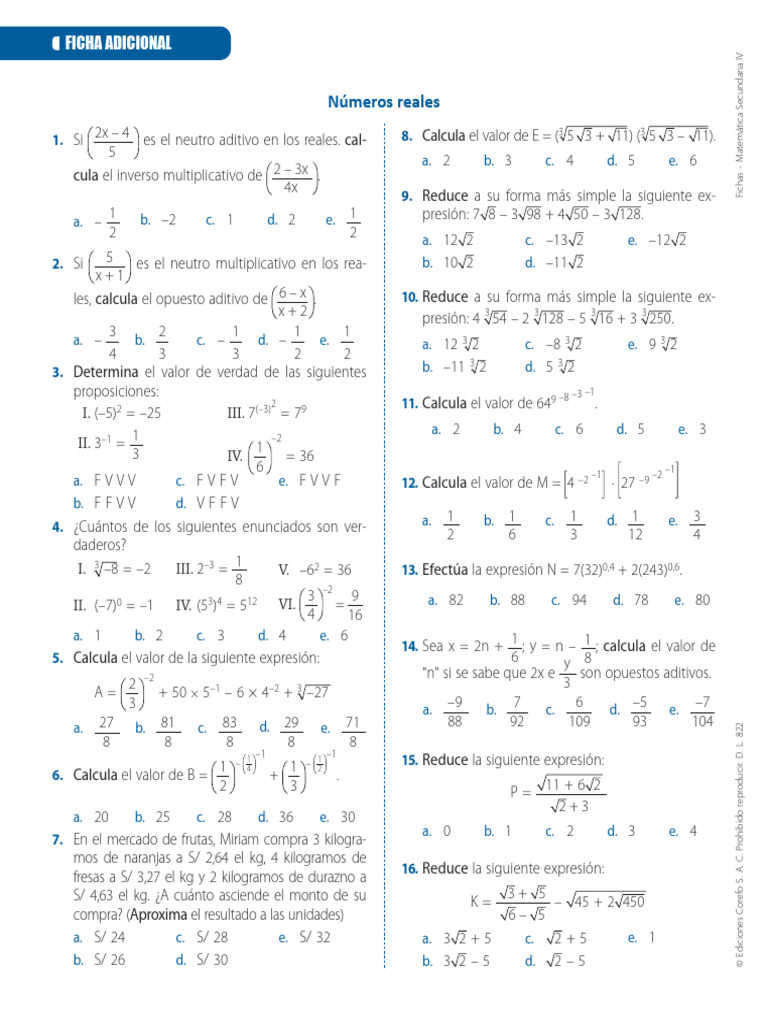 Ejercicios de Números Reales en Matemática | PDF