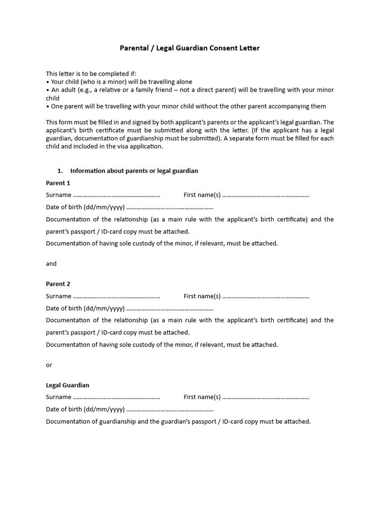 Parental Consent for Minor Travel | PDF | Legal Guardian | Parent