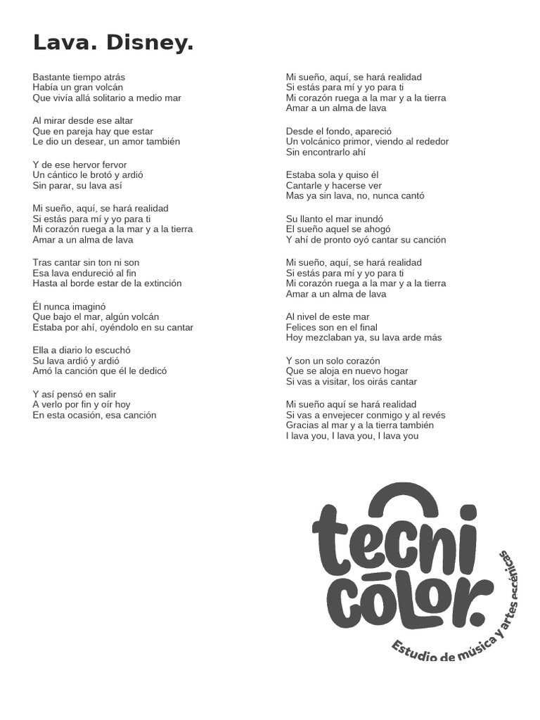 "Lava: Canción de amor de Disney" | PDF