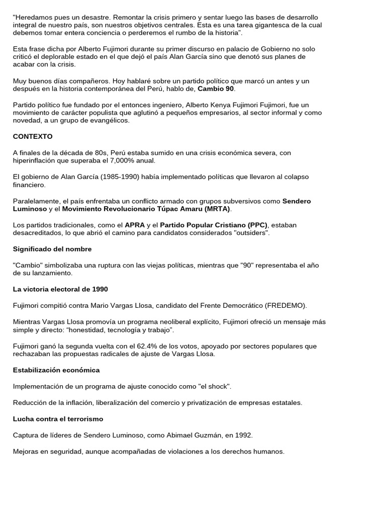 Cambio 90: Fujimori y la Crisis del 90 | PDF