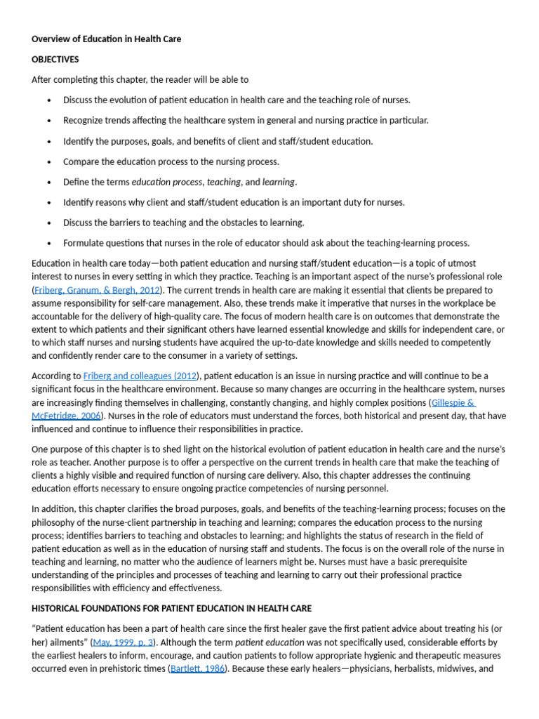 Evolution of Patient Education in Nursing | PDF | Nursing | Joint ...